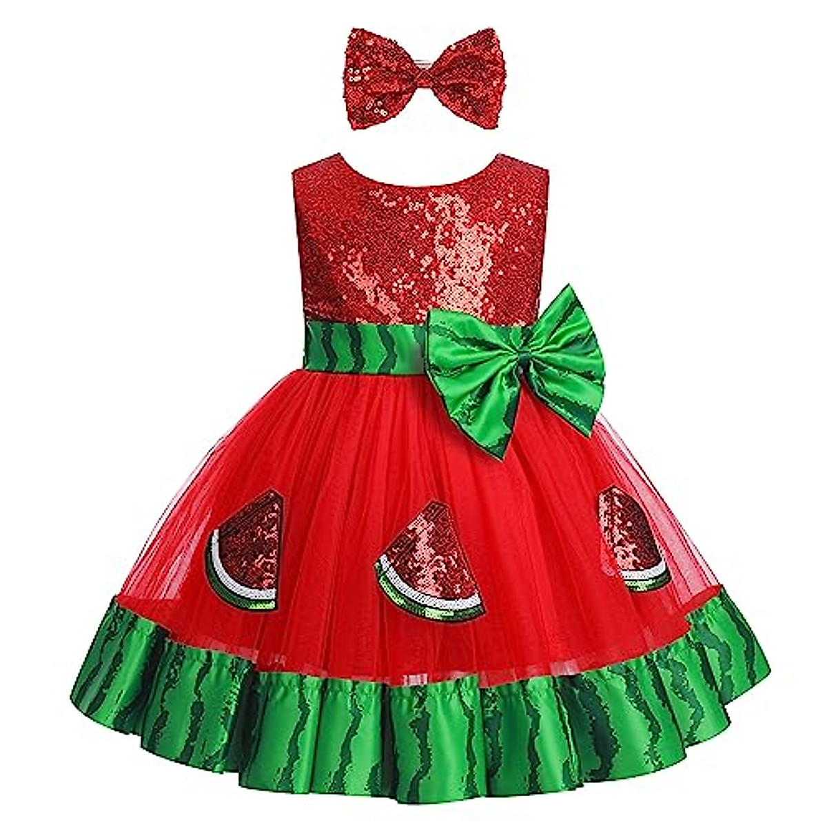 Infant Baby Girl First Birthday Dress Cake Smash Outfits Toddler Watermelon Tulle Tutu Halloween Christmas Cosplay Outfits Easter Baptism Princess Dress for Photo Shoot Red-Watermelon 12-18 Months