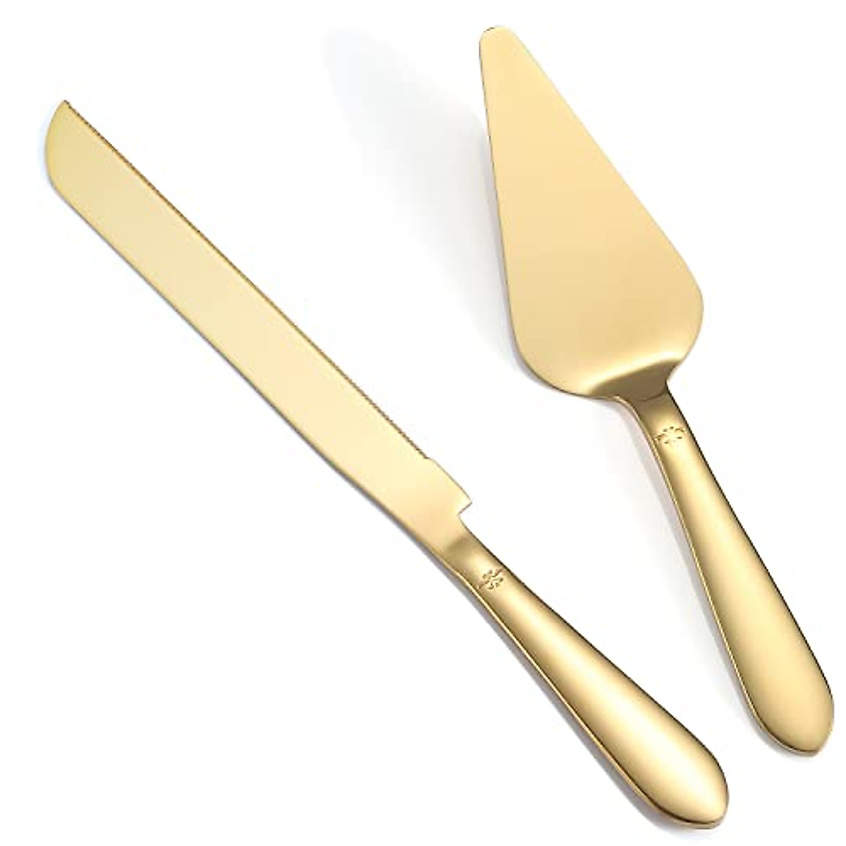 Cake Cutting Set for Wedding, Elegant Cake Knife and Server Set with Thickened Stainless Steel and Rounded Edges, Cake Cutter and Pie Spatula for Birthday Anniversary Christmas Gift Set of 2, Gold