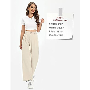 Tapata Womens Wide Leg High Waist Straight Leg Casual Pants Stretch Comfy Pockets Relaxed Fit, Beige, 6
