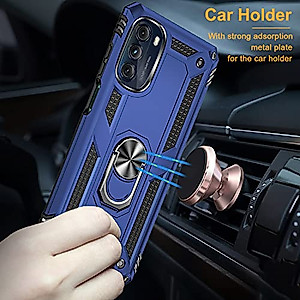 Muntinfe for Motorola Moto G 5G 2022 Case with 2 Pcs Tempered Glass Screen Protector, Military-Grade Armor Shockproof Protective Phone Cover with Ring Magnetic Kickstand for Moto G 5G, Blue