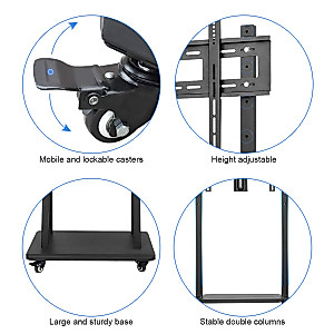 Suptek Mobile TV Cart Floor Stand for 32-70 inch TVs and LED LCD Screens Large Base Height Adjustable (ML1700S)
