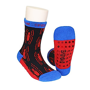 Marvel Super Hero Adventures Spider-Man Baby Toddler Boys 6 pack Socks with Grippers (5-7 yrs, Red/Blue)