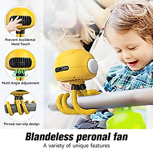 kudosay Mini Handheld Stroller Fan, 4000mAh Personal Portable Fan with Flexible Tripod and Adjustable 4 Speeds,LED Light, Battery Operated USB Fan for Stroller Office Bedroom, Outdoor (Yellow)