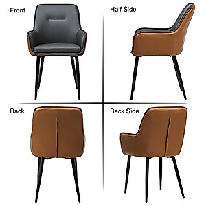 CLIPOP Mid-Century Modern Dining Chairs Set of 2, Faux Leather Living Room Accent Chair with Metal Leg, Upholstered Padded, 2 Colors Kitchen Side Chair, Leisure Armchair for Guest Lounge, Grey&Brown