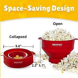The Original HotPop Silicone Popcorn Maker - Microwave Popcorn Popper - Collapsible Bowl, Heat-Resistant, Easy to Clean, Ideal for Family Movie Nights, 15-Cup Capacity - Cherry
