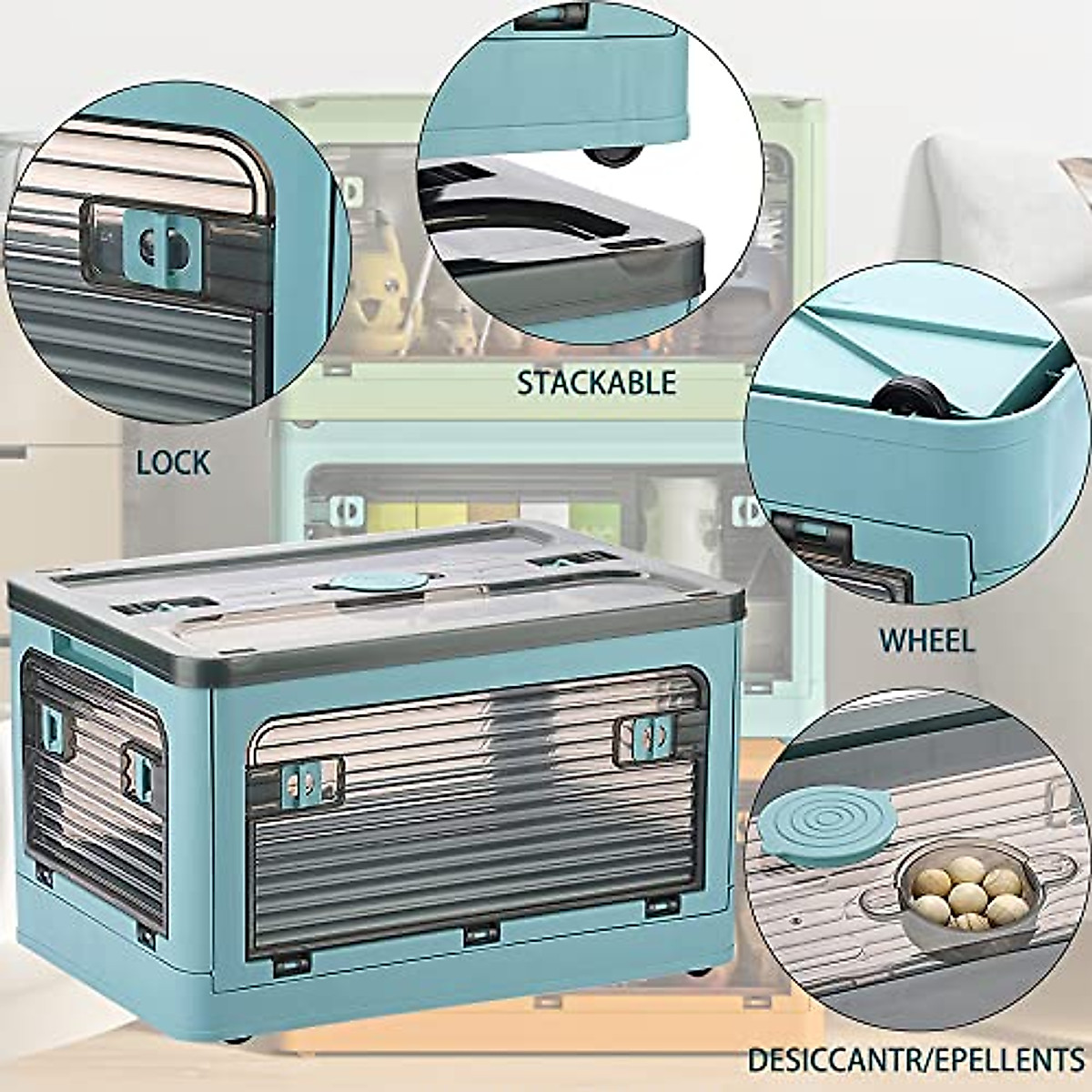 UNDERCURRENT SURGING Collapsible Storage Bins,Storage Bins with Lids,Stackable 8.2Gal Folding Storage Box (18 Gal, Blue 1 Pack)