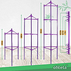 Large Tomato Cages for Garden - 48 Inches, 3-Pack Multifunctional Purple Tomato Plant Support for Vine, Vegetables, Fruits & Flowers with Adjustable Stake Arms - Non-Rusting with 328ft Twist Tie