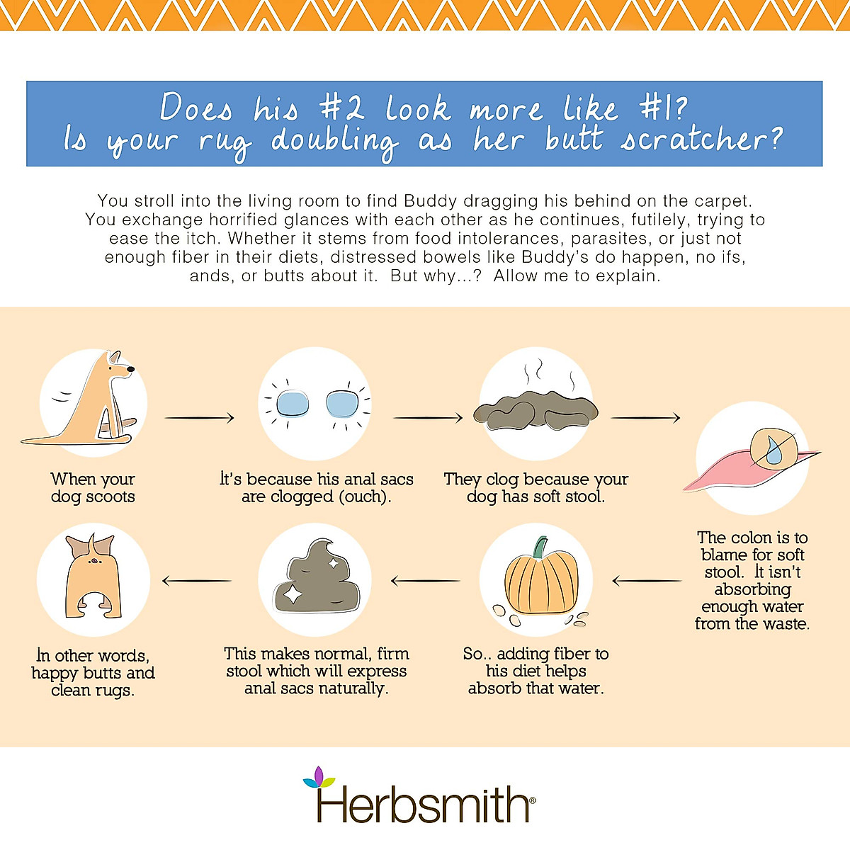 Herbsmith Scooter’s Butt Bars - Anal Gland and Bowel Support with Pumpkin Fiber for Dogs- Digestive Aid for Dogs - Dog Fiber Bars - Case of 8 Mini Bars