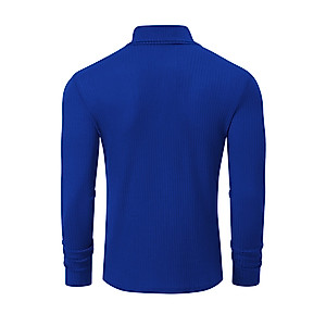 TURETRENDY Men's Stretch Muscle Tshirts Turtleneck Long Sleeve Knit Tees Casual Slim Fit Basic Shirt Tops Royal Blue 2XL