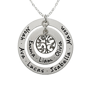 AJ's Collection Personalized My Family Tree Sterling Silver Grandma Necklace. Customize Round Charms. Choice of Sterling Silver Chain. Gift Idea for Grandmother and Moms. Family Tree.