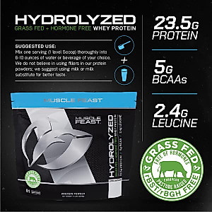 Muscle Feast Grass-Fed Hydrolyzed Whey Protein Powder, All Natural Hormone-Free, Unflavored, 5lb