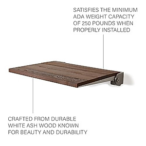 Seachrome 18 inch Silhouette Slimline Folding Wall Mount Shower Bench Seat, Natural Ash Wood Thermacor Seat with Silver Frame