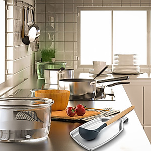 LIANYU Spoon Rest for Kitchen Counter, Stainless Steel Spoon Holder for Stove Top, Spatula Spoon Ladle Utensil Holder with Square Bottom, Heavy Duty, Dishwasher Safe