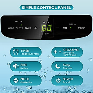 Breezestival Air Conditioner, 9700 BTU Portable Air Conditioner with Fan & Dehumidifier Cools up to 300 sq. Ft, 3-in-1 Portable AC Unit with Remote, 24H Timer&Sleep Mode, LED Display, White