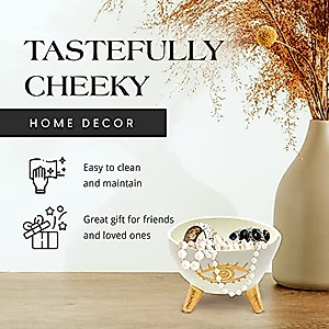 SLS SUPPLY FLORA Gold Evil Eye Ring Bowl, Modern Table Top Planter and Ceramic Jewelry Dish, Small Decorative Bowl, Chic Table Key Holder for Coins and Other Trinkets