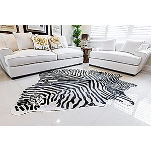 Safari Zebra Print Black on Off White Genuine Cowhide Rug 6 x 7 ft. 180 x 210 cm