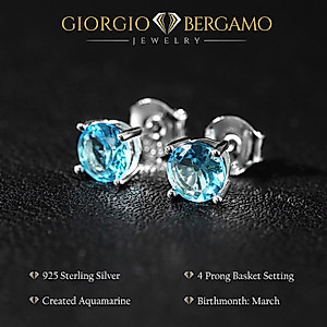 925 Sterling Silver 6mm Round 2.00 ct Genuine Gemstone Birthstone Stud Earrings, Giorgio Bergamo (Aquamarine)