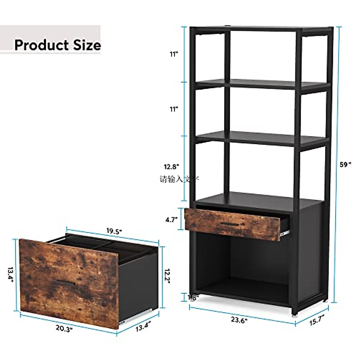 Tribesigns Bookcase Bookshelf, 4-Tier Modern File Cabinet with 2 Drawers, Lateral Filing Cabinet accommodate Legal/Letter / A4 Size for Home Office Organizer