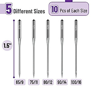 Mr. Pen- Sewing Machine Needles, 50 Pack, Universal Sewing Machine Needles for Singer, Brother, Janome, Varmax, Assorted Sizes 65/9, 75/11, 80/12, 90/14, 100/16, Needles for Sewing Machine