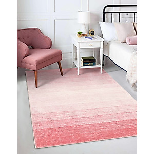 Wonnitar Washable 3x5 Area Rug,Pink Rugs for Girls Bedroom,Contemporary Ombre Nursery Soft Mat for Baby Girl,Modern Non-Skid Faux Wool Indoor Carpet for Bathroom Dorm Bedside