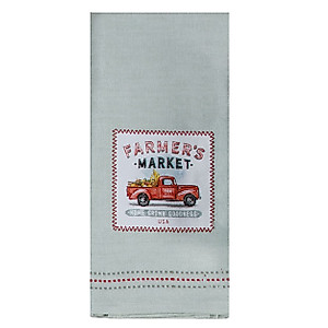 Kay Dee Designs Farm Market 4 Piece Red Truck Kitchen Linen Bundle, 2 Towels and 2 Grabber Mitts