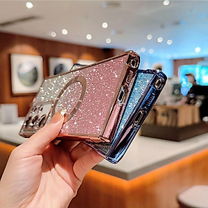 aowner for Samsung Galaxy S21 Ultra Magnetic Case Compatible with MagSafe, Full Protection Glitter Clear Phone Case for Women Girls Cute Soft Shockproof Bumper Protective Cover Case 6.8"-Purple