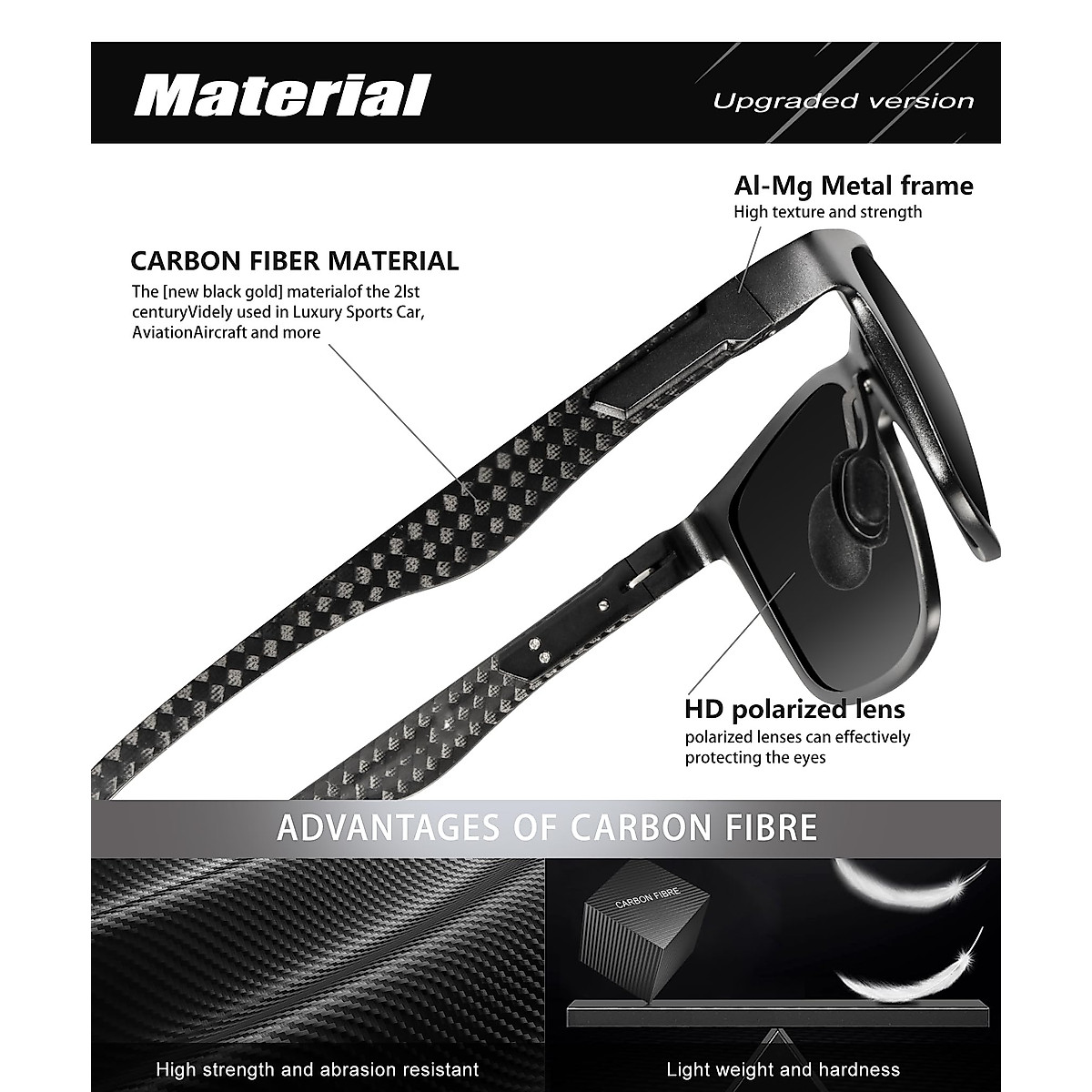 ANYLUV Polarized Sunglasses-Men Mens-Sunglasses Sun-Glasses: Luxury Carbon Fiber Al-Mg Metal UV400 Protection Driving Golf