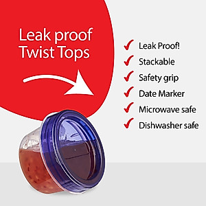 PLASTICPRO 6 Pack Twist Cap Food Storage Containers with Blue Screw on Lid- 4 oz Reusable Meal Prep Containers - Small Freezer Containers Microwave Safe Blue Plastic Food Storage