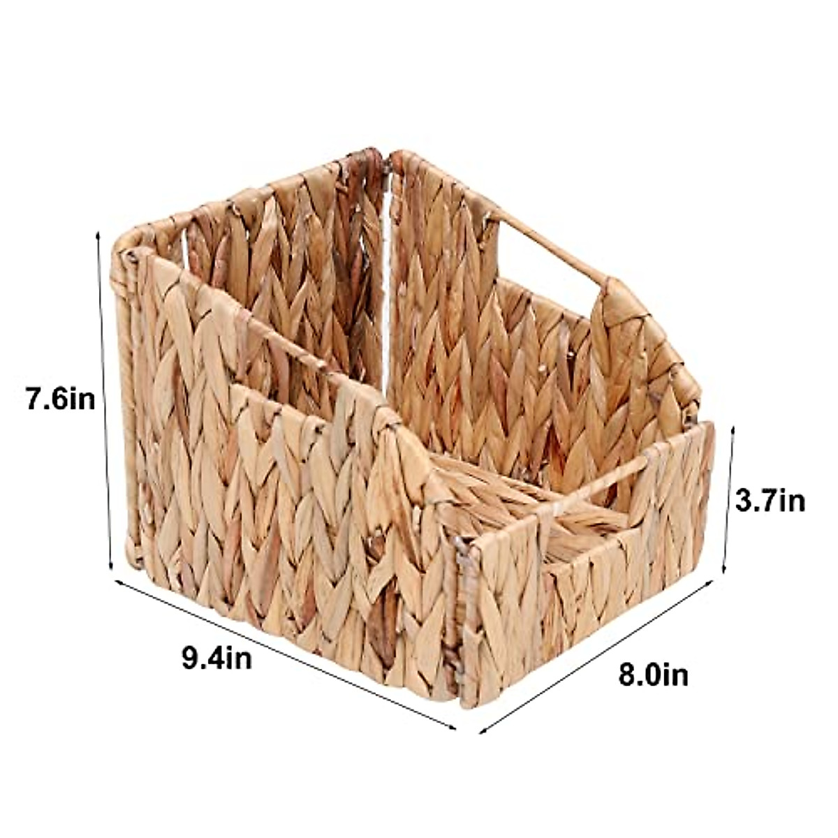 Water Hyacinth Storage Baskets with Handles,Seagrass Storage Basket,Wicker Baskets,Small Folding 2 Packs Handmade Woven Baskets 9.4"L x 7.9"W x 7.5 "H (water hyacinth)