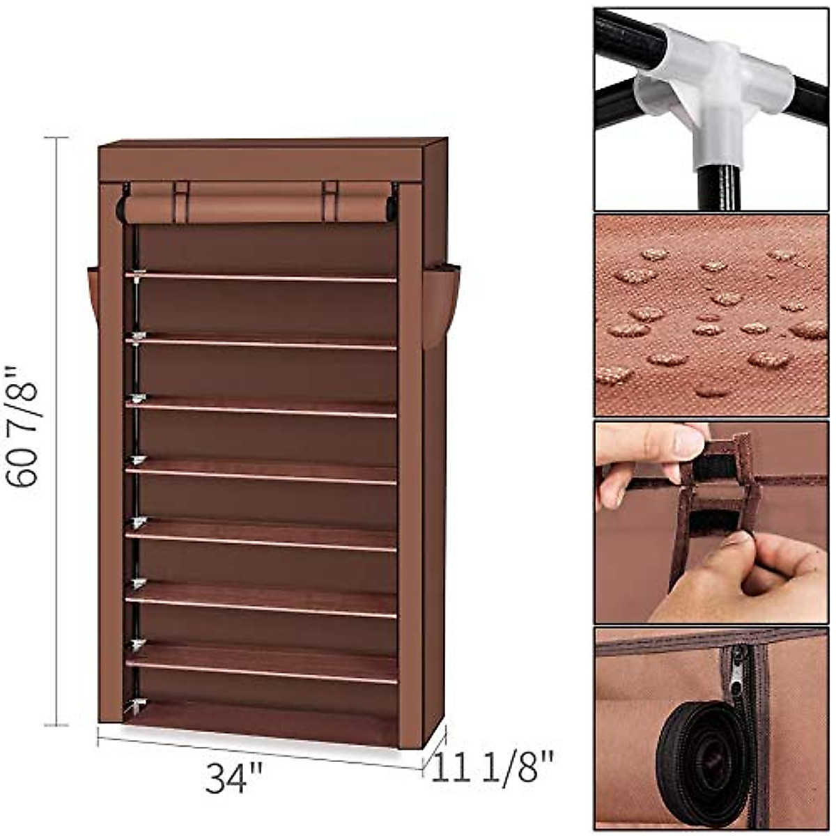 Shoe Storage Cabinet,10 Tiers 45 Pairs Mocha Shoe Rack with Dustproof Cover Organizer (Coffee)