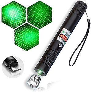 Laser Pointer High Power,Green Laser Pointer Tactical Long Range Laser,Rechargeable Laser Single-Press On/Off,Adjustable Focus Green Flashlight for Night Astronomy Outdoor Camping Hunting and Hiking