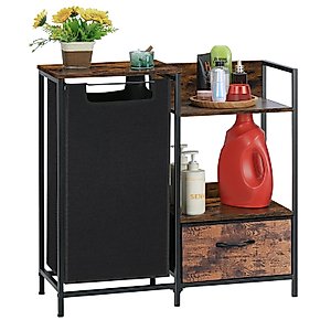 Laundry Hamper, Laundry Basket Organizer with 1 Large Removable Dirty Clothes Bag & 1 Pull-Out Cloth Drawer, with Top Shelf and Side Shelf, Dirty Clothes Hamper Organizer for Laundry Room Bathroom