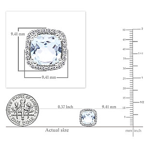 Dazzlingrock Collection 6.5mm Cushion Aquamarine & Round White Diamond Halo Style Screw Back Stud Earrings for Her in 14K White Gold
