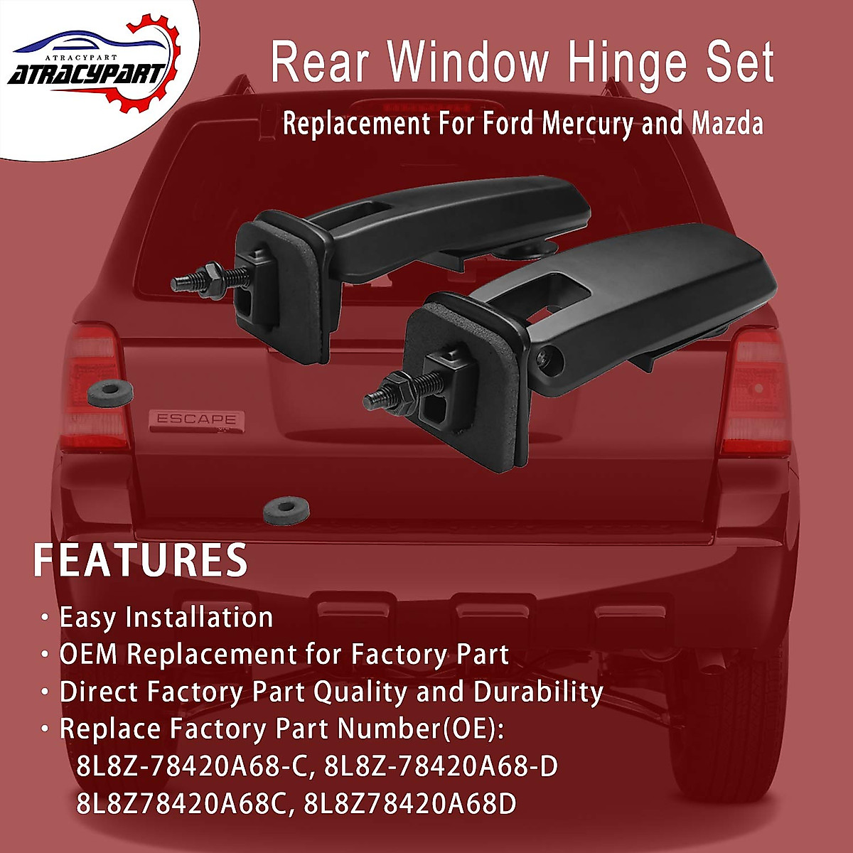 Rear Window Hinge Set Liftgate Glass Hinge Right & Left | Replacement for 2008-2012 Ford Escape 2008-2011 Mercury Mariner Mazda Tribute | Replaces# 8L8Z78420A68C, 8L8Z78420A68D