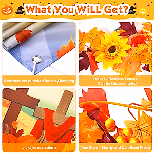 Tiamon Halloween Trunk or Treat Car Decoration Kit, Fall for Jesus Backdrop Thanksgiving Archway Garage Decorations Christian Bible Religions Banner Autumn Harvest Fall Car Decor Supplies