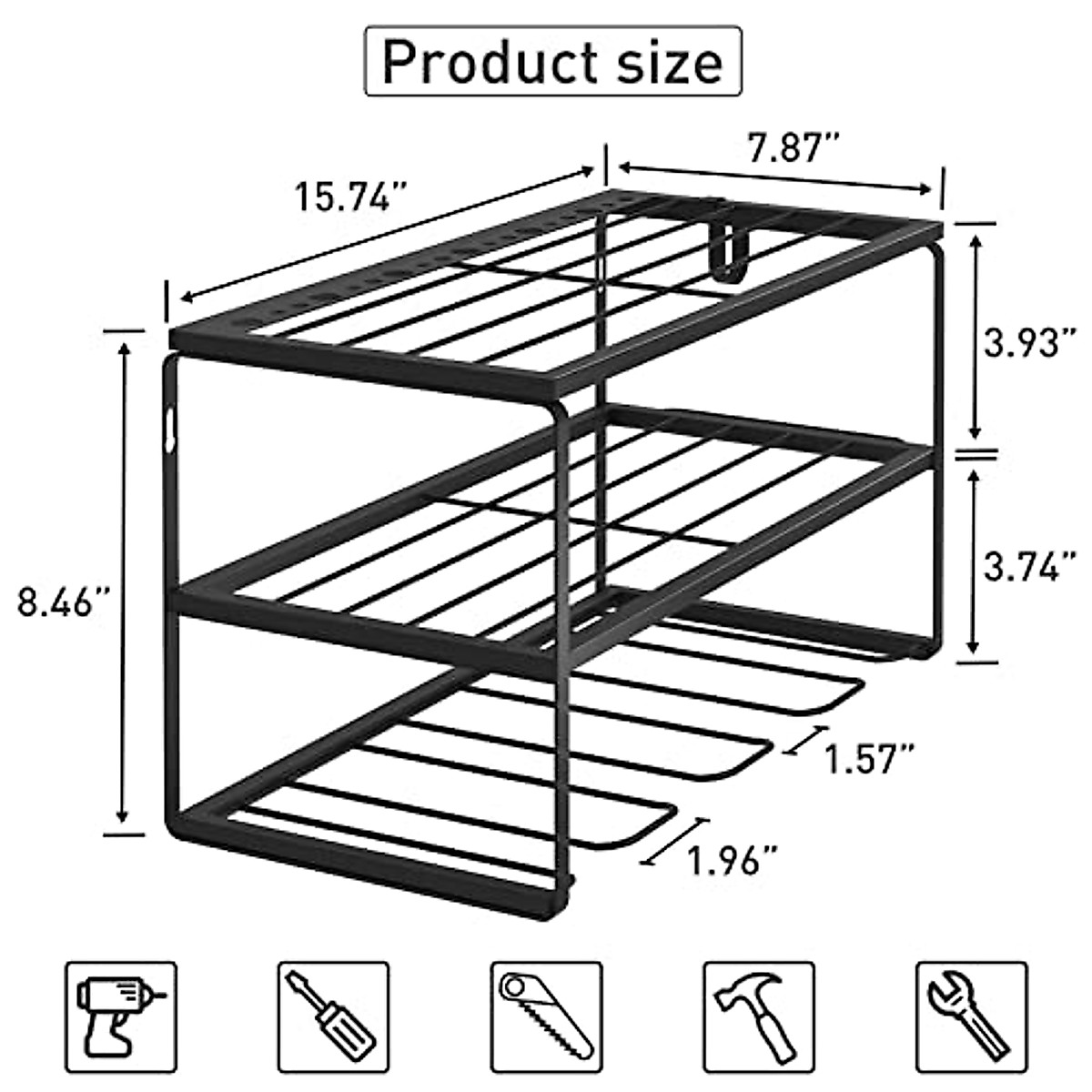 Dosker Tool Organizer Fathers Day Gifts Wall Shelf Mounted Garage Storage Rack 3 Layers Heavy Duty Metal Drill Holder Utility Storage Rack Garage, Workshop and Warehouse for Men Dad Gifts 1PC