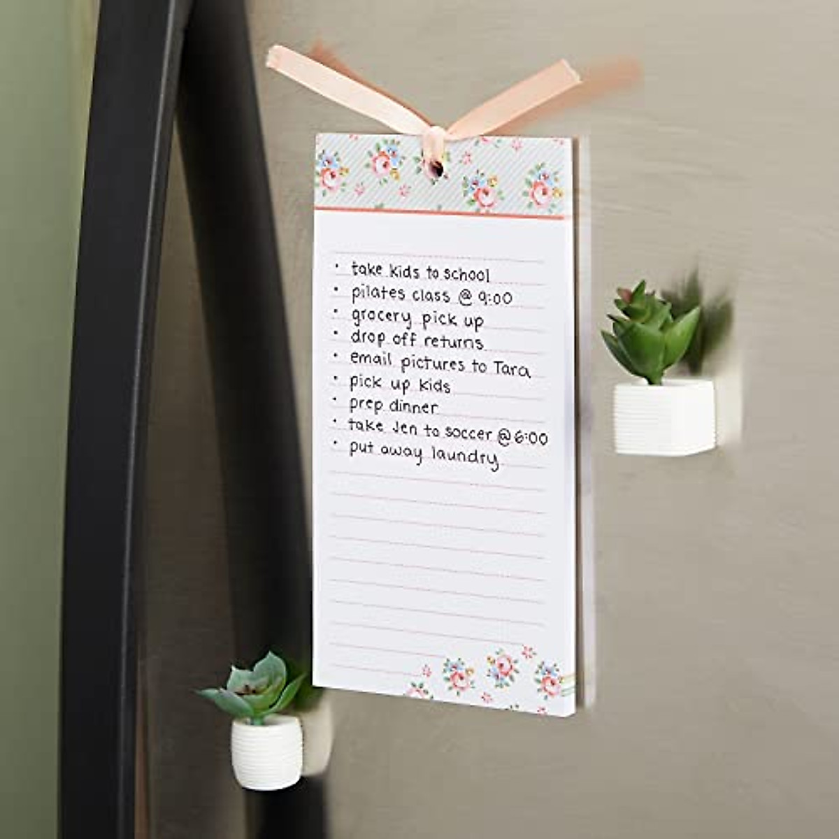 Juvale 6 Pack Floral Magnetic Notepads for Refrigerator, Grocery List, To Do List, with Ribbon Bows, 60 Sheets Each (4 x 8 In)