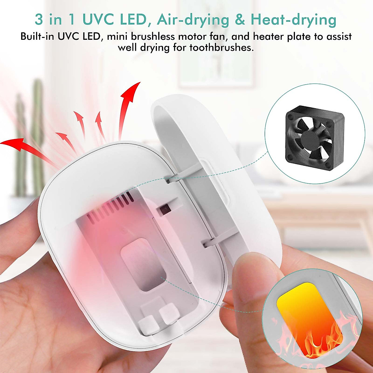 MIKICARE Mini Toothbrush Cover T3 – 3 in 1 Function with Magnetic Sticker, Personal Toothbrush Case for Household & Travel (White)