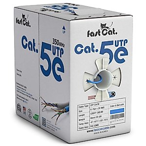 fast Cat. Cat5e Ethernet Cable 1000ft - 24 AWG, CMR, Insulated Bare Copper Wire Cat 5 ethernet Cable with FastReel - 350MHZ / Gigabit Speed UTP Cable Cat5e - CMR (Blue)