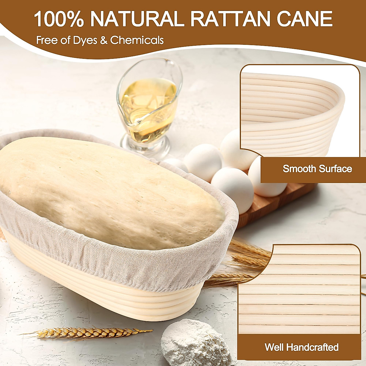 Greenual Banneton Bread Proofing Basket 10" Oval Set of 2