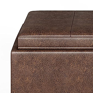 SIMPLIHOME Avalon 35 inch Wide Contemporary Rectangle 5 Pc Storage Ottoman in Distressed Chestnut Brown Vegan Faux Leather, Assembled, For the Living Room, Entryway and Family Room