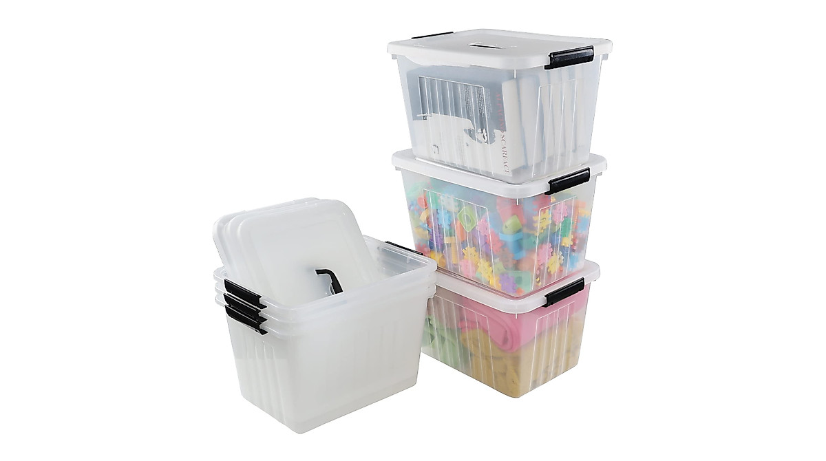 Ggbin 6 Pack Clear Latching Storage Boxes - 20L Bins
