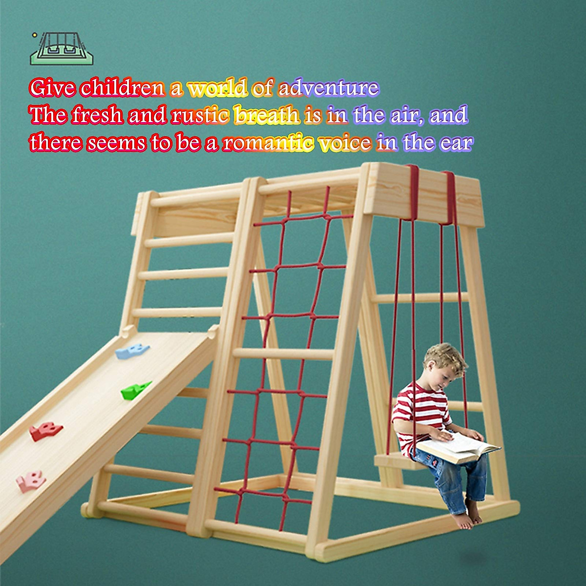 DUTUI Home Kindergarten Small Naughty Castle Playground, Children's Slide, Indoor Solid Wood Children's Climbing Frame Swing Combination