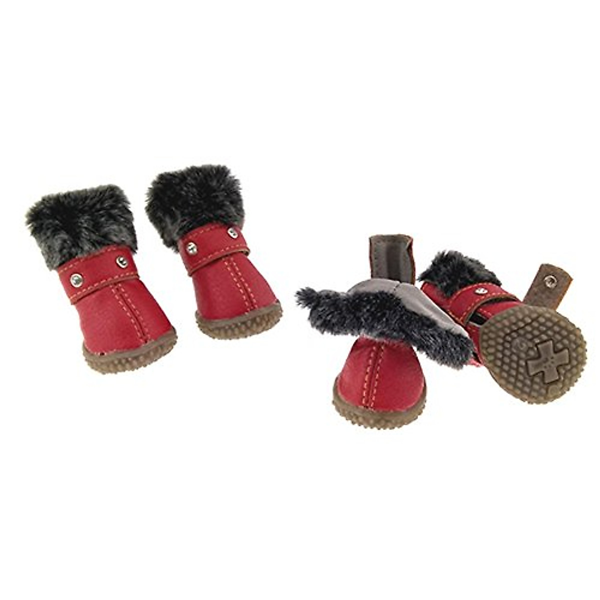 Hdwk&Hped Warm Dog Snow Boots Waterproof PU Small Dog Boots Anti-Slip Pet Shoes Paw Protector for Winter 2 Styles #1-#5 (Rhinestone Style - red, #1)