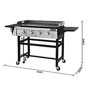 Royal Gourmet GB4001B 4-Burner Flat Top Gas Grill 52000-BTU Propane Fueled Professional Outdoor Griddle 36inch Backyard Cooking with Side Table, Black