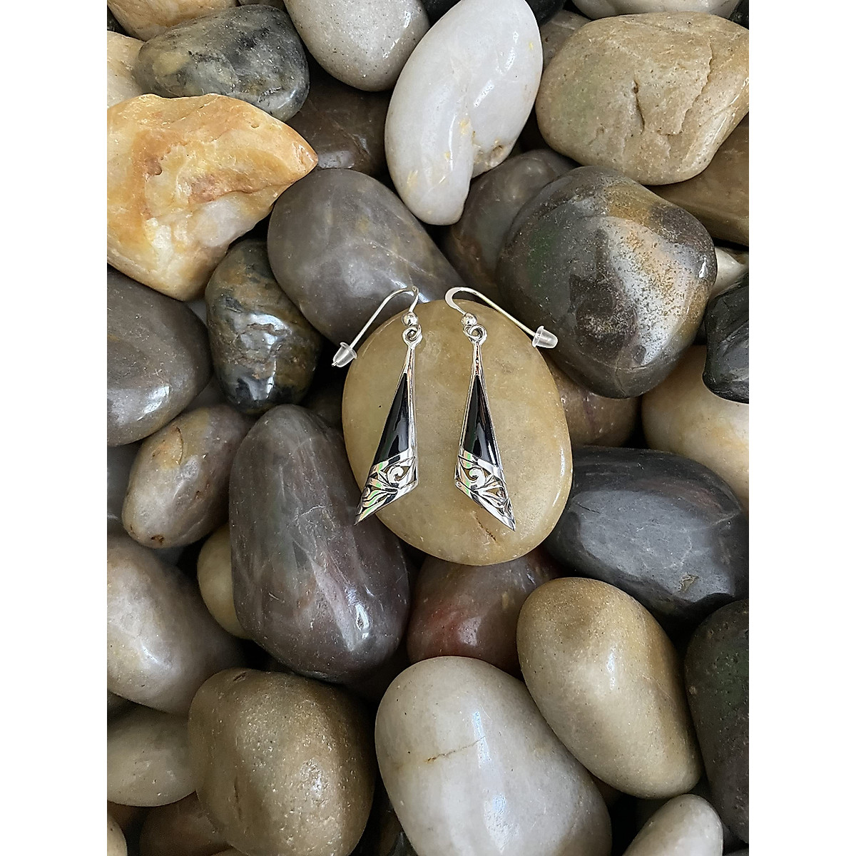 Jewelry Trends Sterling Silver Created Black Onyx Filigree Long Dangle Earrings