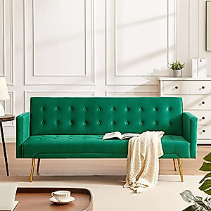 ERYE Futon Sofa Loveseat Convertible Sleeper Couch Bed for Small Space Apartment Office Living Room Furniture Sets Sofabed, Green Velvet 70.07" W NO Pillow