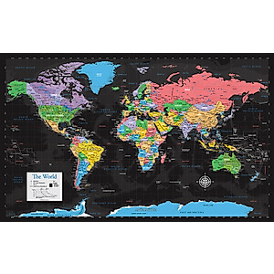 2 Pack - Laminated World Map & US Map Poster Set - Wall Chart Map of the World & United States - Made in the USA [Black]