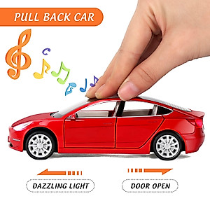 Toy Car 1/32 Model 3 Metal Die Casting Pull Back Car for 3 4 5 6 7 Year Old boy Toy with Sound and Light,Red