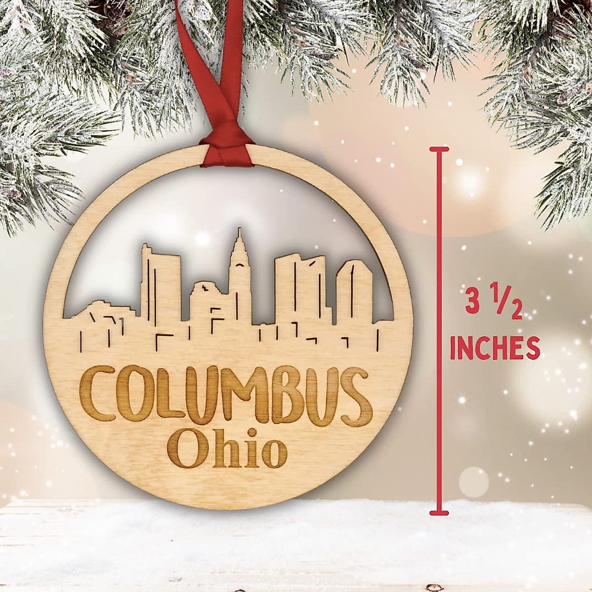 Columbus Christmas Ornament - Wooden City Skyline - Ohio OH